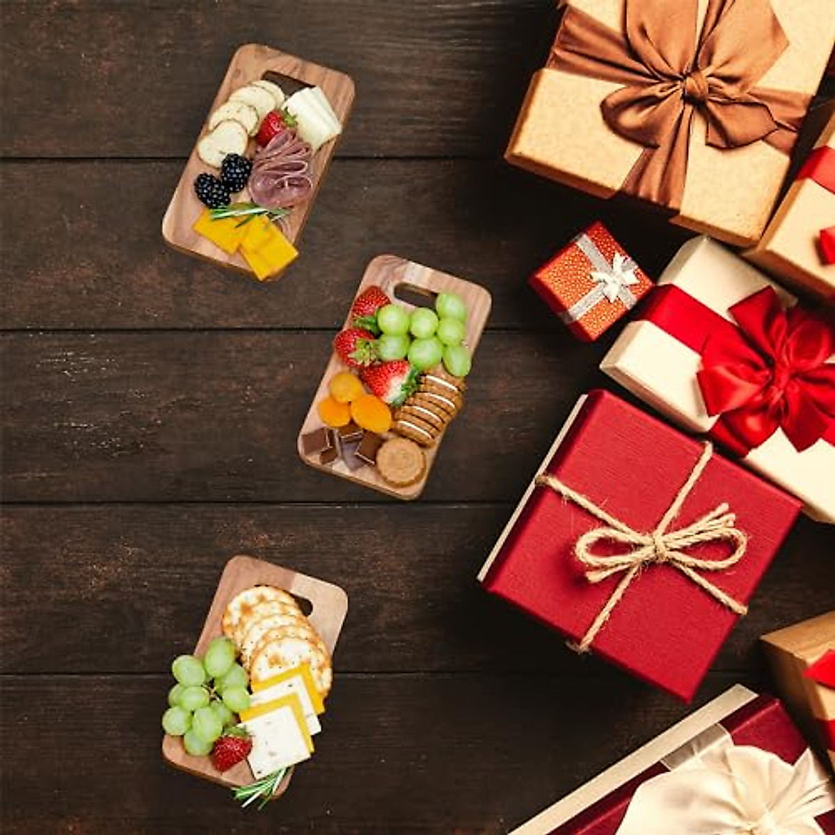 AuldHome Mini Wood Charcuterie Boards (Set of 3); Small Personal-Sized Rectangular Serving Acacia Wooden Trays