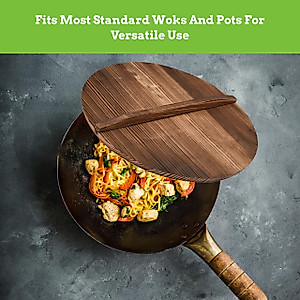 Nourished Essentials Wok Pan Wooden Lid - Cooking Pot Wood Cover - Enhance Your Cooking Experience with Versatile and Durable Pan Lid - Kitchen Accessory - Brown - 1.6''x14''x14''