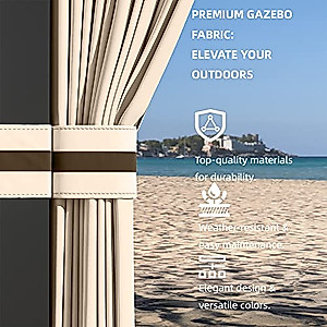 RTDTD 12’x14’ Hardtop Gazebo Outdoor Aluminum Frame Permanent Gazebo Galvanized Steel Double Roof Gazebo with Nettings and Curtains for Patio, Lawns,Backyard, Deck(Brown)