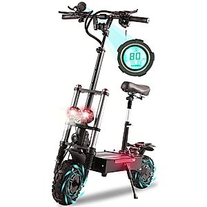 35AH 5600W Electric Scooter Adults 50 MPH Off Road Sport Scooter with Seat,60V Dual Drive 56 Miles Range 11" Off Road Tires,Heavy Duty 440 LBS Load Dual Braking System & Dual 2 Chargers