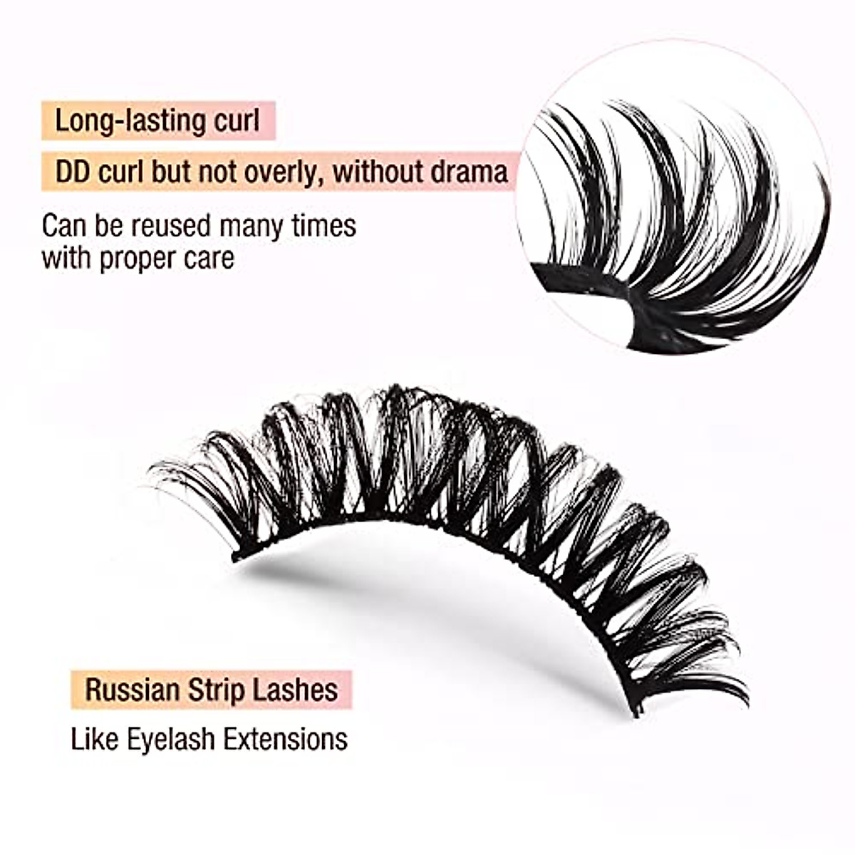False Eyelashes Russian Strip Lashes Fluffy Curled Fake Cat Eye Lashes Natural Look Wispy Faux Eyelash Extension DD Curl Volume 10 Pairs 5 Styles Mixed