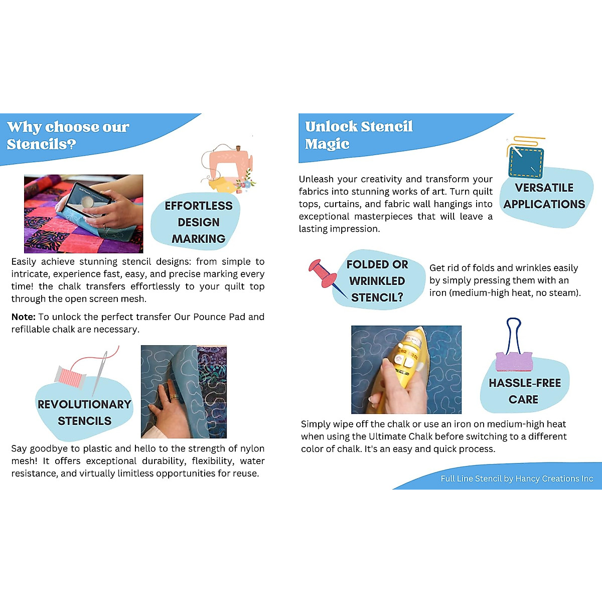 Full Line Stencil 3-Pack Edge to Edge - Cloudy Skies, Large Stipple Meander, & I Love It - Continuous Line Templates for Free Motion Quilting, Domestic Machine, Hand, Long-Arm Quilting