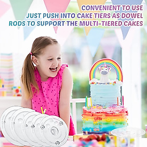 40 Pieces Plastic Cake Dowel Rods Set 20 White Cake Sticks Support Rods, 5 Cake Separator Plates for 4, 6, 8, 10, 12 Inch Cakes, 15 Clear Cake Stacking Dowels for Tiered Cakes (Clear Plates)