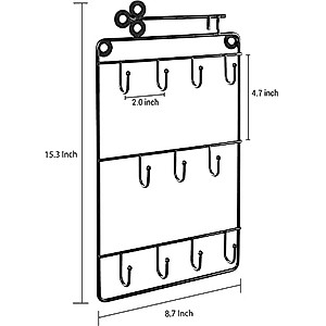 MyGift Black Metal Wall Mounted Key Rack Holder Organizer, Keychain and Lanyard Wall Rack with 11 Hooks and Cut Out Key Design