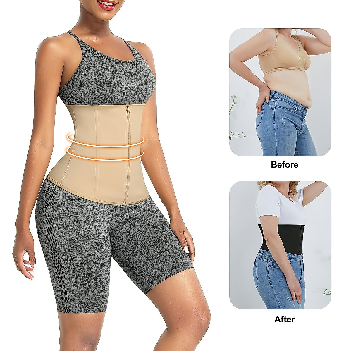 FeelinGirl Body Shaper Waist Trainer for Women Workout Waist Cincher Slim Waist Cincher Corset Tummy Control Shapewear Beige