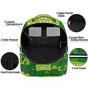 bisibuy Plaid Happy St Patricks Day Shamrock Travel Laptop Backpack, 16.1 Inches Computer Backpack, Durable Water-Repellent Travel Backpack for Business College Women Men Gift
