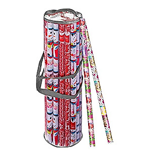 Primode Wrapping Paper Storage Bag, Gift Wrap Organizer, Fits 40 Inch Long Rolls, Hold Up to 24 Rolls, Heavy Duty Clear PVC Bag with Top and Side Handles (Gray)