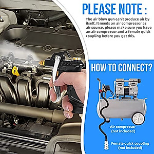 Air Compressor Accessories - Air Gun Blower - Air Blow Gun - Pneumatic Tools - Air Gun for Compressor - Air Guns with 2 Steel Air Extensions, Brass Adjustable Air Nozzles, and Universal Blowing Hoses
