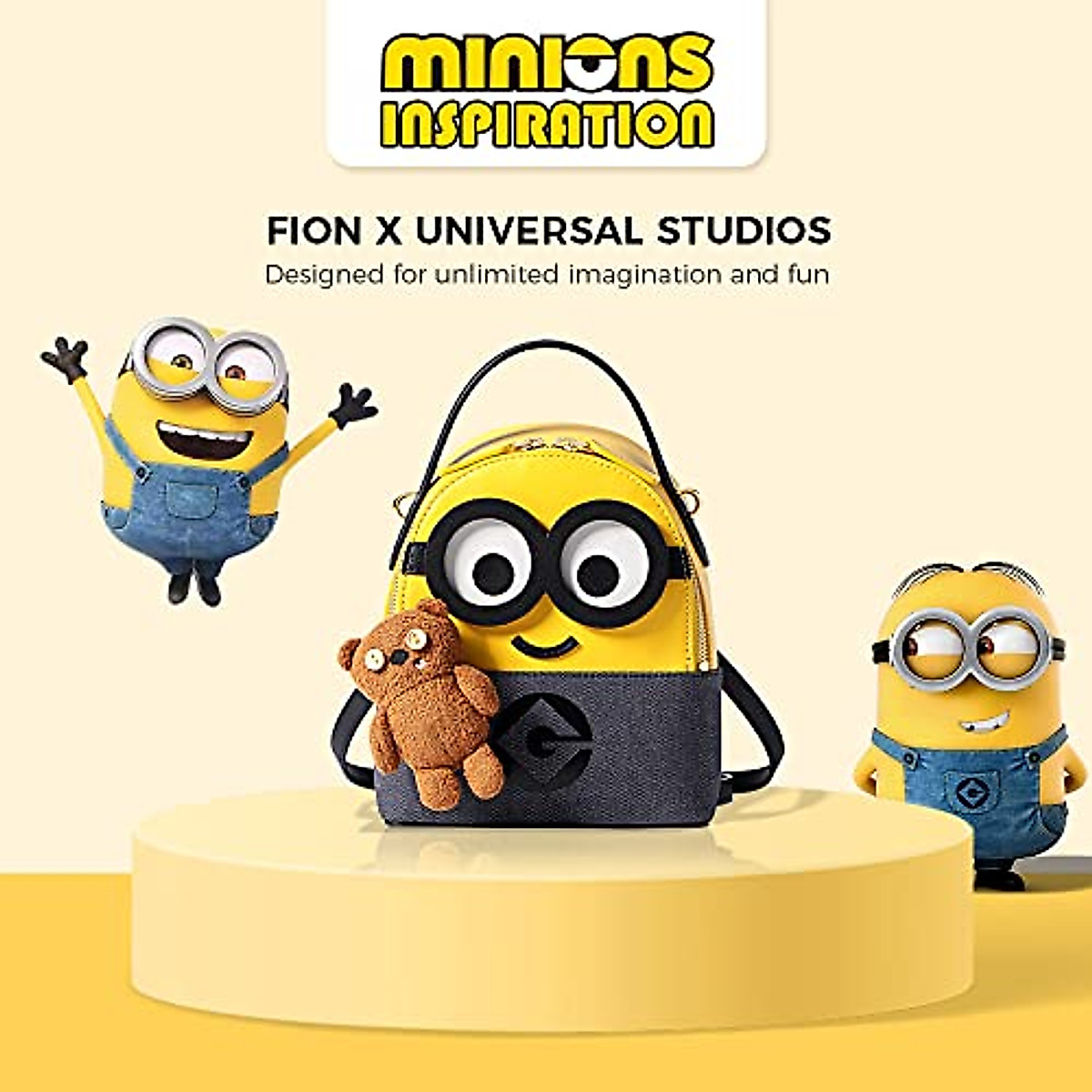 FION x Minions Mini Backpack Cute Leather Backpack Purse Small Handbag Shoulder Bag with Convertible Straps (Bear Minion)