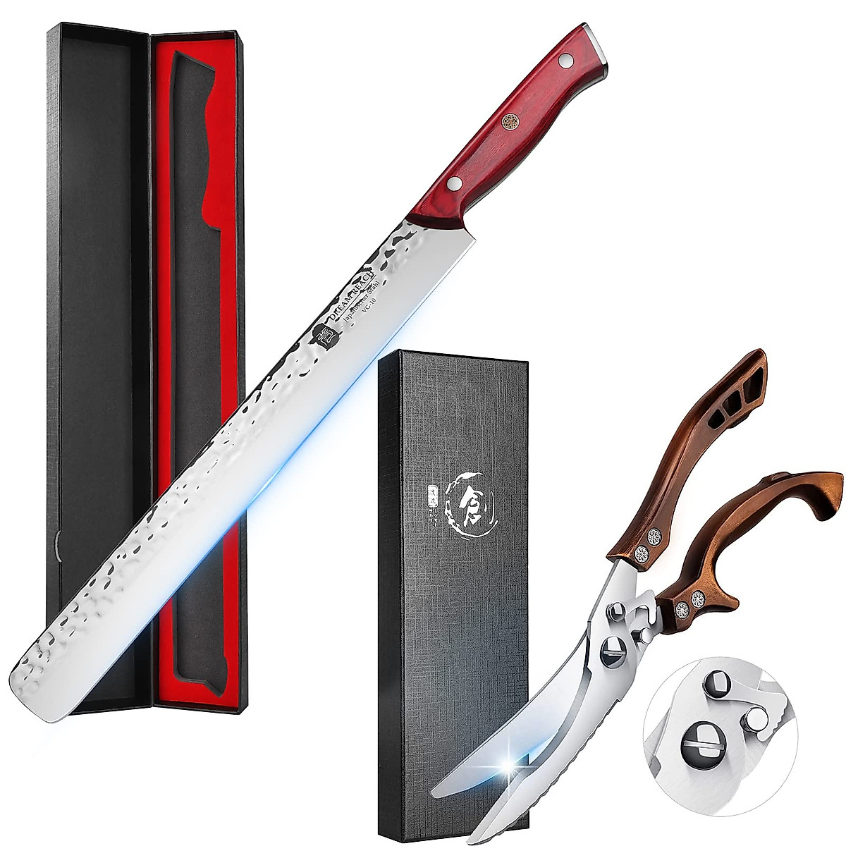 VG10 Slicing Knife, 16 inch Japanese Carving Knife Ultra Sharp Forged High Carbon Stainless Steel Long Brisket Knife For Meat Cutting BBQ Watermelon Full Tang Kitchen Knives Ergonomic Handle Gift Box