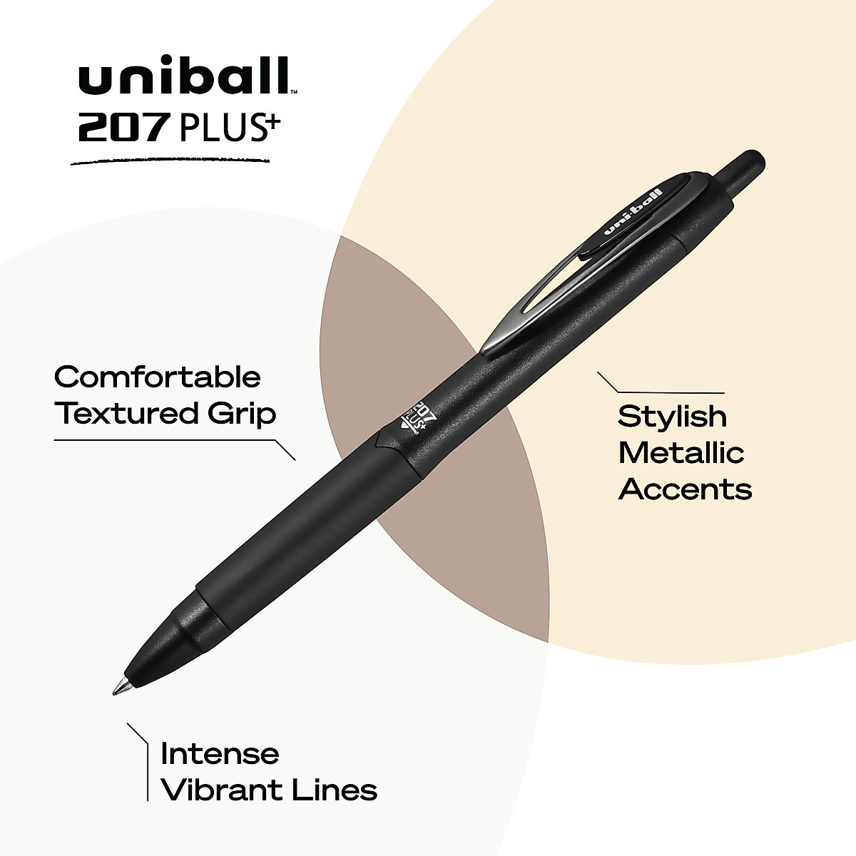 uniball 207 Plus+ Retractable Gel Pens 12 Pack in Black with 0.7mm Medium Point Pen Tips - Uni-Super Ink+ is Smooth, Vibrant, and Protects Against Water, Fading, and Fraud