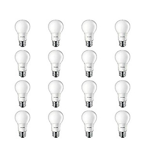 Philips LED Frosted A19, Non-Dimmable, 800 Lumen, Soft White Light (2700K), 10W=60W, E26 Base, 16-Pack