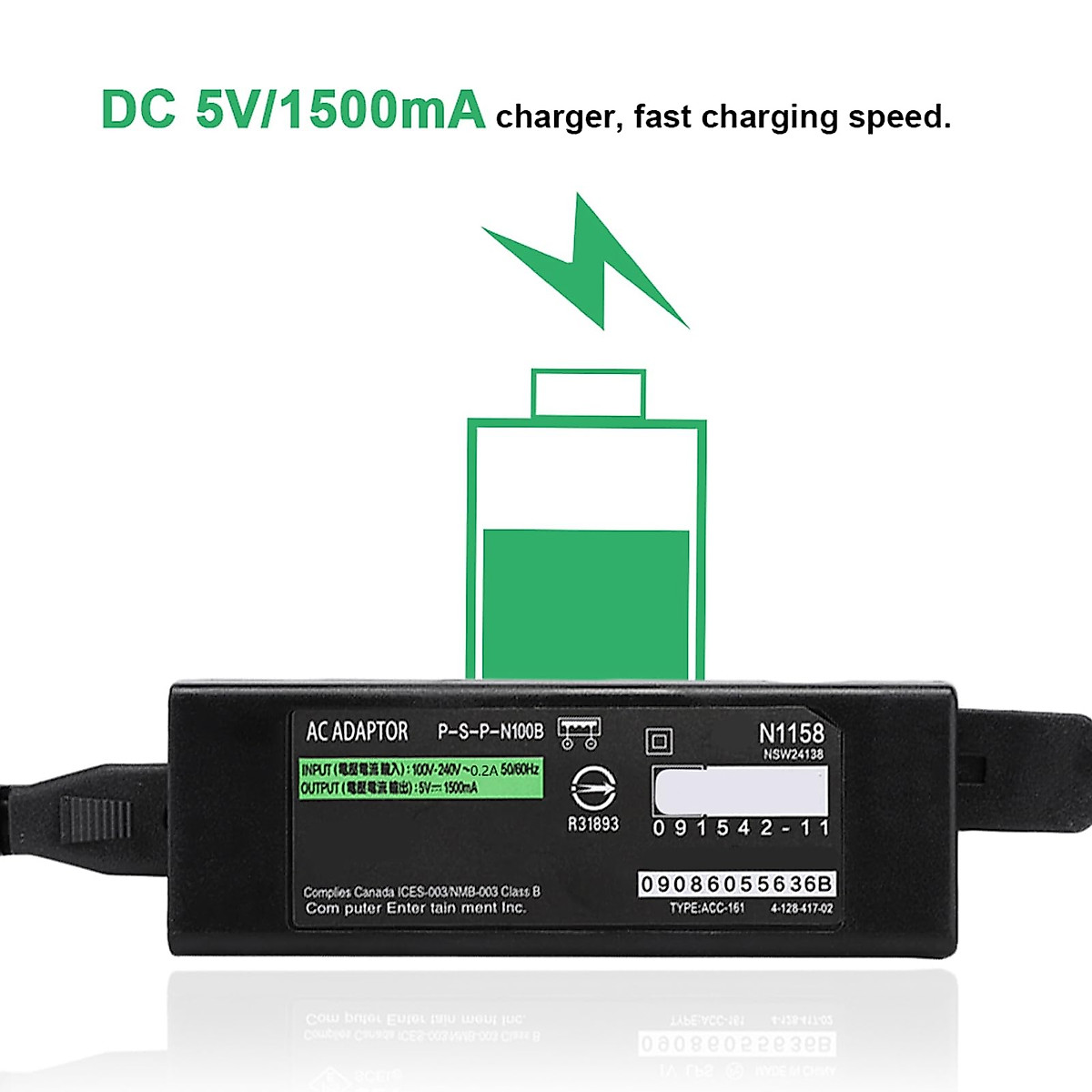 Power Adapter for PSP Fast Charging 5V/1500mA Charger for PSP (US)