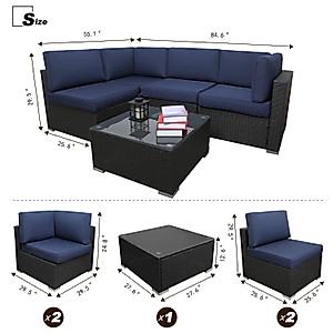 Excited Work 5PCs Patio PE Rattan Sectional Sofa, Outdoor Wicker Furniture Sets with Washable Couch Cushions & Coffee Table (Orange)