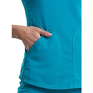 Cherokee Women's V Neck Scrubs Top with Shirttail Hem WW601, XXS, Teal Blue