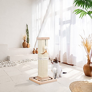 LIFLIX 27" Cat Scratching Post, Sisal Cat Scratcher with Interactive Track Balls and Hanging Balls, Vertical Scratching Posts for Indoor Cats and Kittens