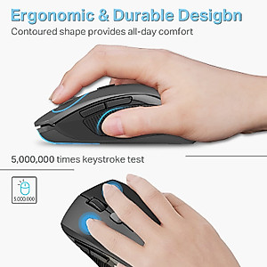 E-YOOSO Wireless Mouse, USB Cordless Computer Mouse, 18 Months Battery Life, 6 Button Wireless Mouse, 5 Adjustable DPI, 2.4G Portable Wireless Optical Mice for Windows, Mac, Linux, Chromebook(Black)