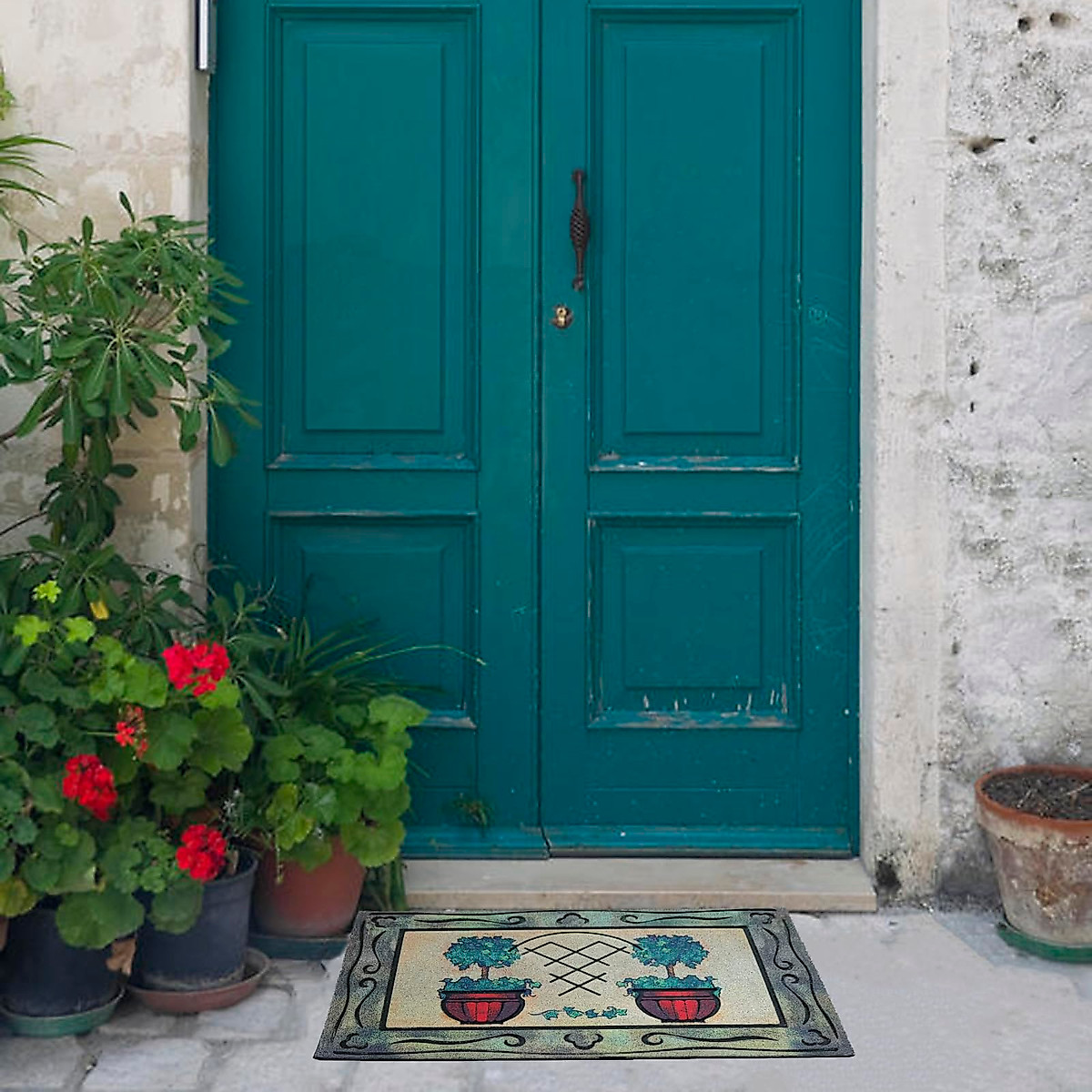 CHICHIC Door Mat, Welcome Mat 18x 30 Inch Front Door Mat Outdoors for Home Entrance Outdoors Mat for Outside Entry Way Doormat Entry Rugs, Heavy Duty Non Slip Rubber Back Low Profile, Pot Plant