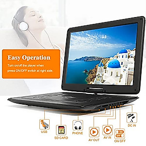 17.9" Portable DVD Player with 15.6" Large HD Screen,Support AV-in/Out and Multiple Disc Formats ,High Volume Speaker,with Extra Carrying Bag,Black……