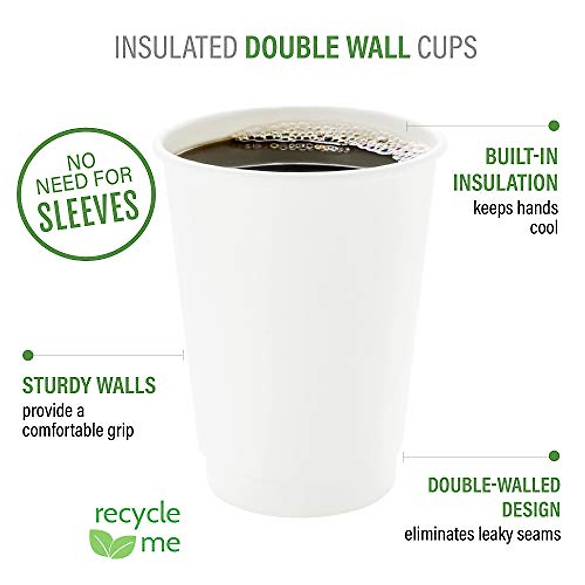 Restaurantware 500-CT Disposable White 4-oz Hot Beverage Cups with Double Wall Design: No Need for Sleeves-Perfect for Cafes-Eco Friendly Recyclable Paper-Insulated Wholesale Takeout Coffee Cup
