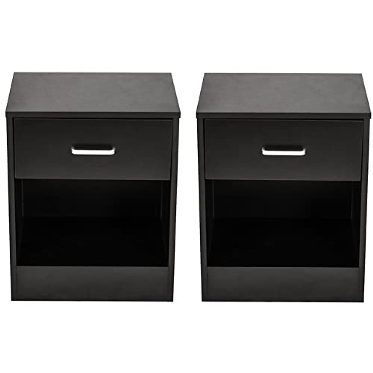Set of 2 Nightstands with Storage Drawer, Modern End Side Table with Storage Shelves, Small Bedside Table Nightstand Storage Cabinet for Bedroom, Accent Funiture Sofa Side Table for Small Space, Black