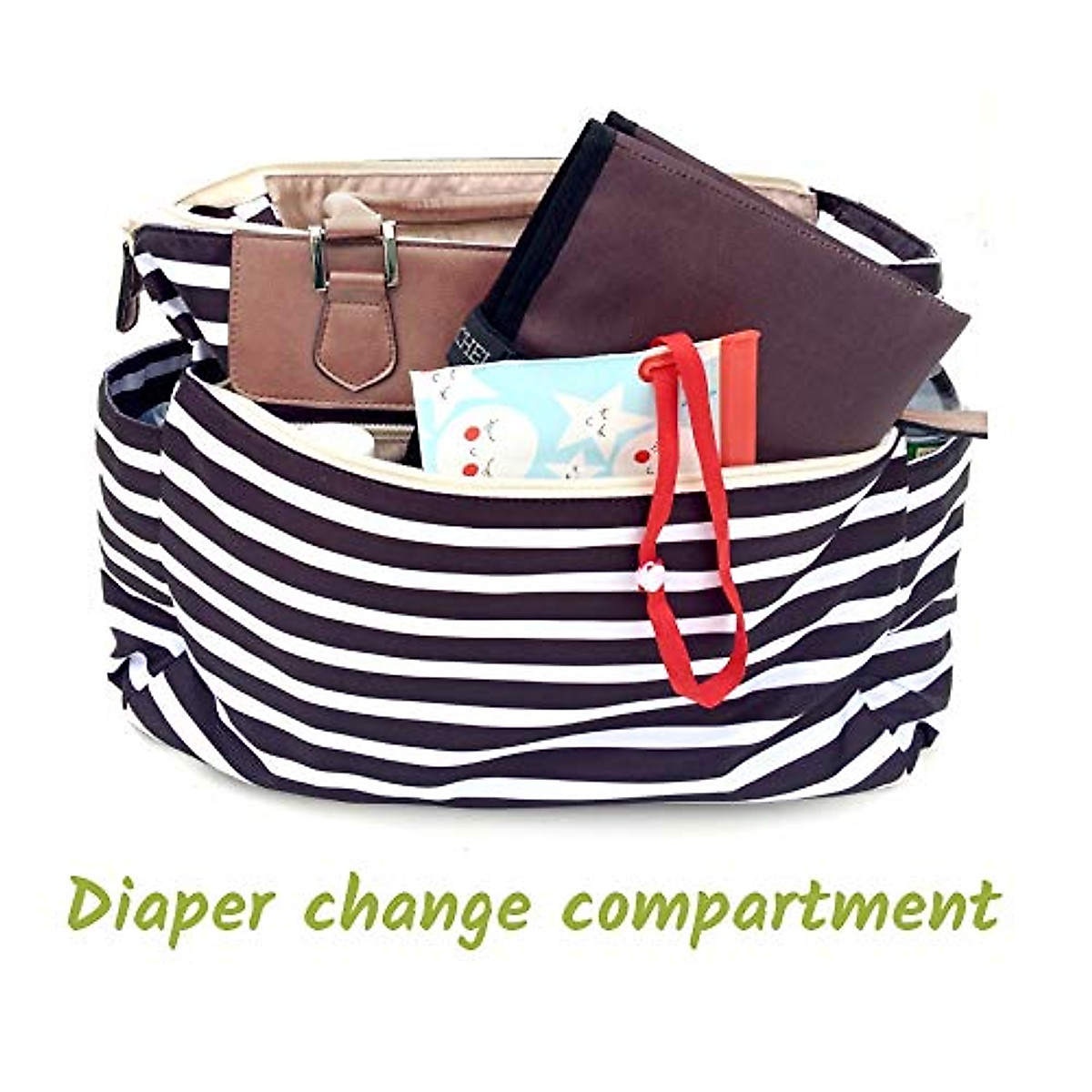 Prochel Diaper Bag Set Striped Crossbody Shoulder Tote Purse Black White (Pink)