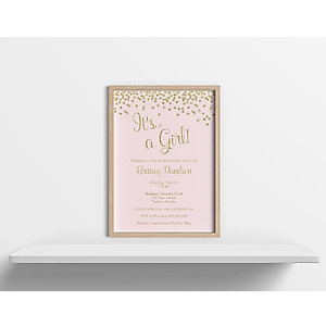Customizable Baby Shower Invitations for Girl Pink and Gold Invites with Envelopes (12 Count)