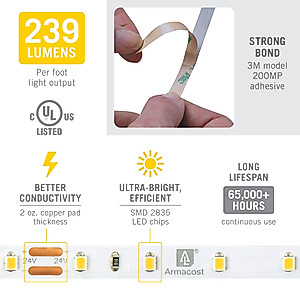 Armacost Lighting RibbonFlex Pro LED Tape Light, Bright White (4000K), 60LEDs/M, 32.8' (10M) 24V (155250)