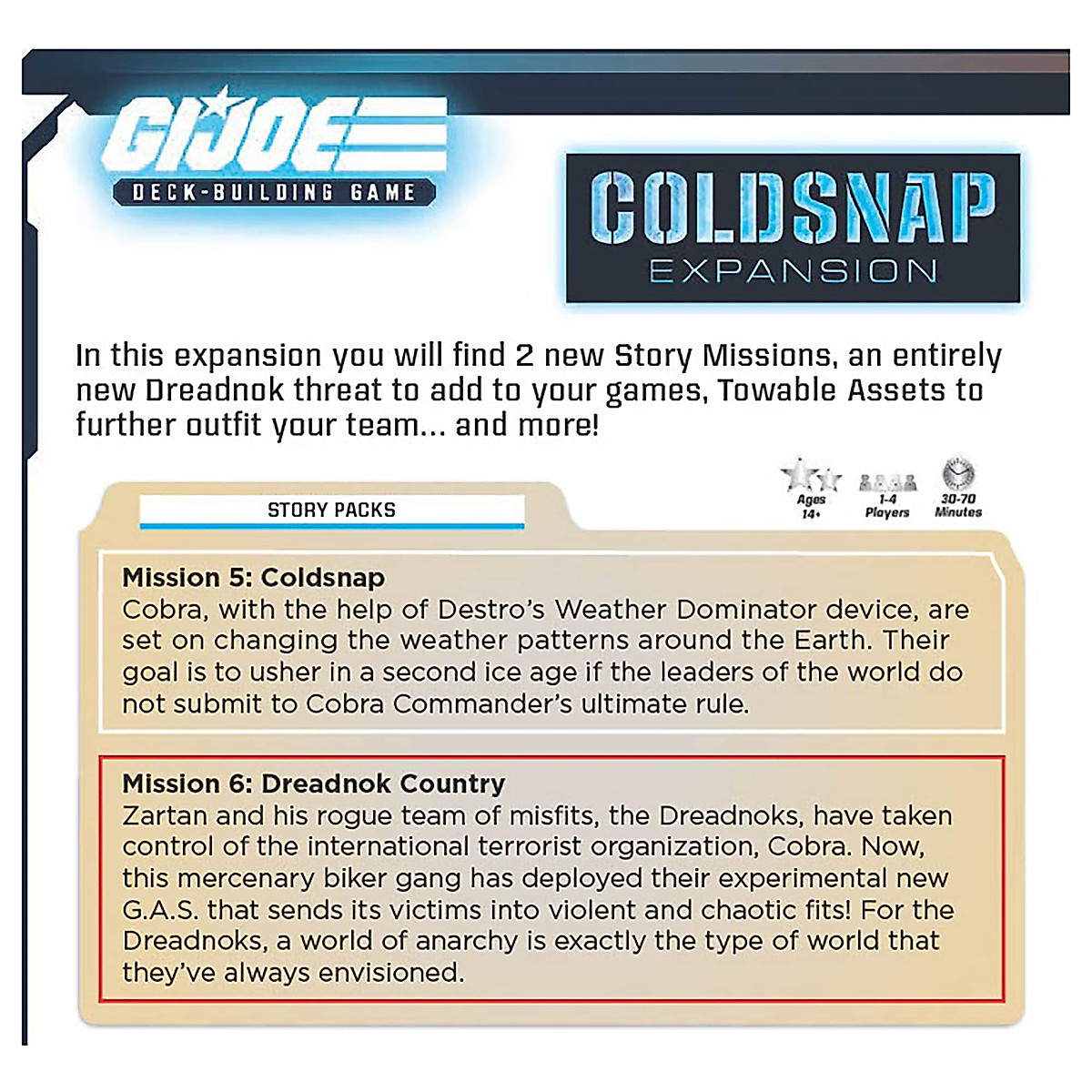 Renegade Game Studios G.I. Joe Deck-Building Game: Coldsnap Expansion - It's Cold-Blooded Chaos, Includes 2 New Story Missions, Renegade Game Studios, Ages 14+, 1-4 Players, 30-70 Min Playing Time