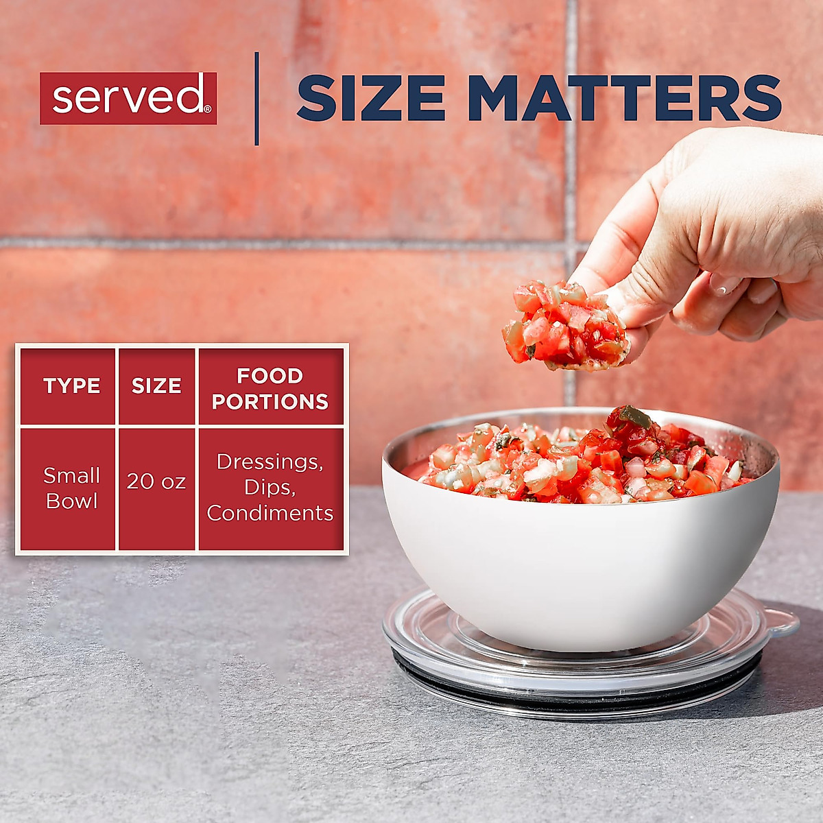 served Brand | Premium Small Serving Bowl - Keep Food Hot or Cold for Hours with our Vacuum-Insulated, Double-Walled, Copper-Lined Stainless Steel Serving Bowl (White Icing)