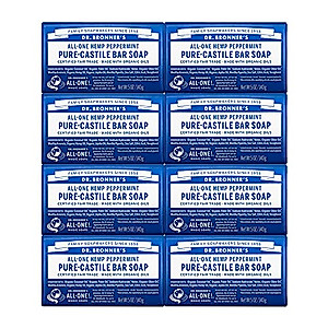 Dr. Bronner's - Pure-Castile Bar Soap (Peppermint, 5 ounce, 8-Pack) - Made with Organic Oils, For Face, Body and Hair, Gentle and Moisturizing, Biodegradable, Vegan, Cruelty-free, Non-GMO