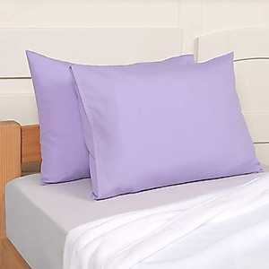 Toddler Travel Pillowcases Set of 2, 14x20- Fits Pillows Sized 12x16, 13x18 or 14x19, 100% Silky Soft Microfiber, Envelope Closure Machine Washable Kids Pillow Cases, White (Purple)