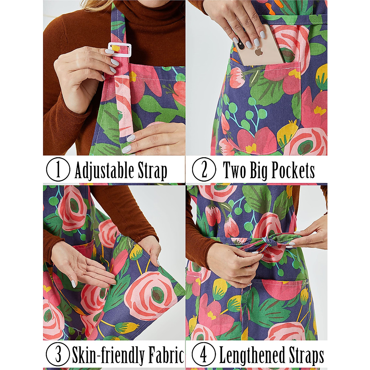 2 Pack Bib Aprons for Women Soft Cotton Linen Kitchen Cooking Chef Apron with Pockets Adjustable Machine Washable Neiicty 03