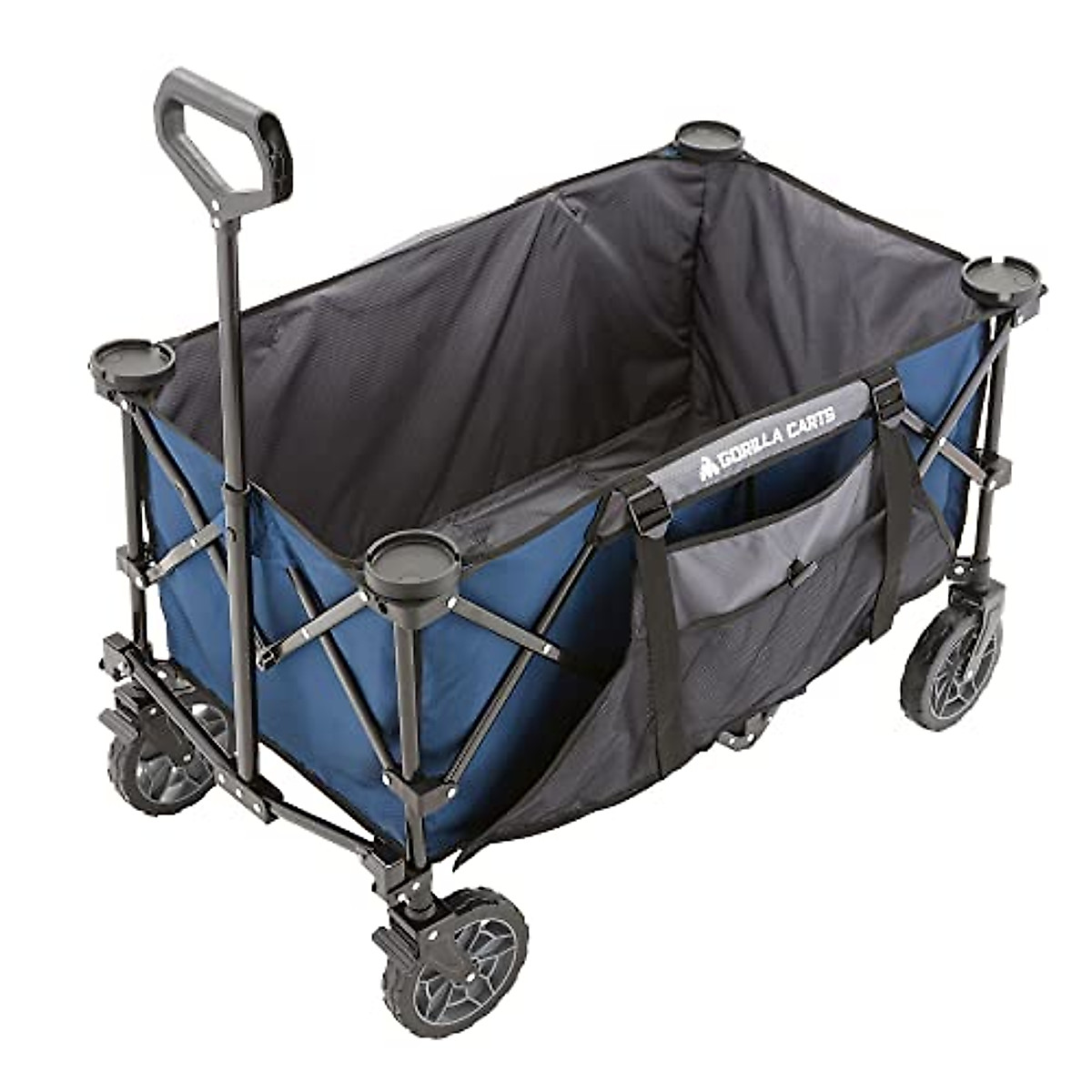 Gorilla Carts 7 Cubic Feet Foldable Collapsible Durable All Terrain Utility Pull Beach Wagon with Oversized Bed and Built in Cup Holders, Blue