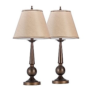 Globe Electric 12398 Set of Two 27" Table Lamps, Bronze Finish, Beige Shades