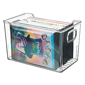 mDesign Deep Plastic Storage Organizer Storage Bin, Game and Comic Organization for Cabinet, Playroom, Shelves, or Closet - Holds Video Games, Tablets, DVDs, or Controllers, Ligne Collection - Clear