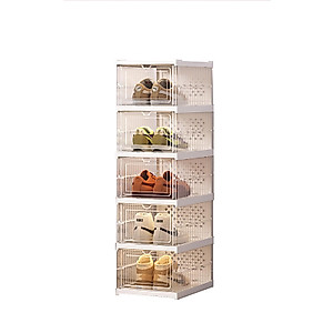 OohFaice 5-Tier Corner Shoe Rack Storage Organizer, Narrow Shoe Shelf for Closet Entryway, Free Standing Cabinet with Clear Door, Plastic Space Saving Foldable Shoe Stand, Clear