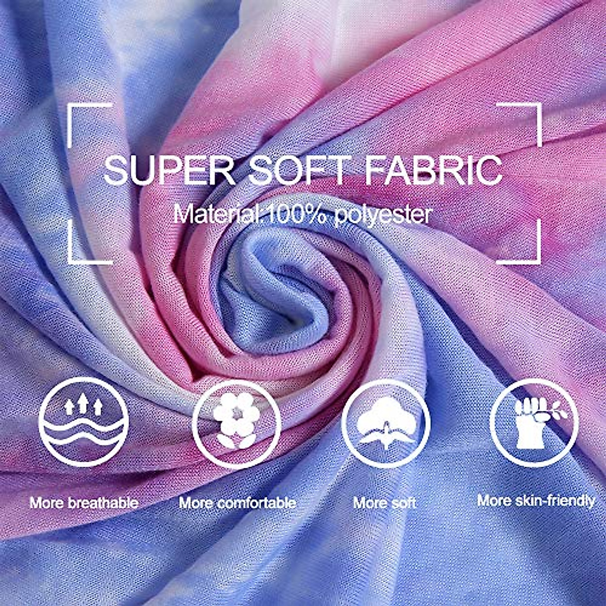 Tie Dye Head Scarf for Women Long Wrap Turban Headband (1PCS (Pink+Blue))