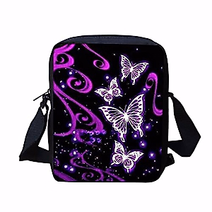 GIFTPUZZ Women's Casual Cross Body Shoulder Bag Purple Butterfly Messenger Handbag Tote Purse with Adjustable Strap Cell Phone Pouch Purse Wallet