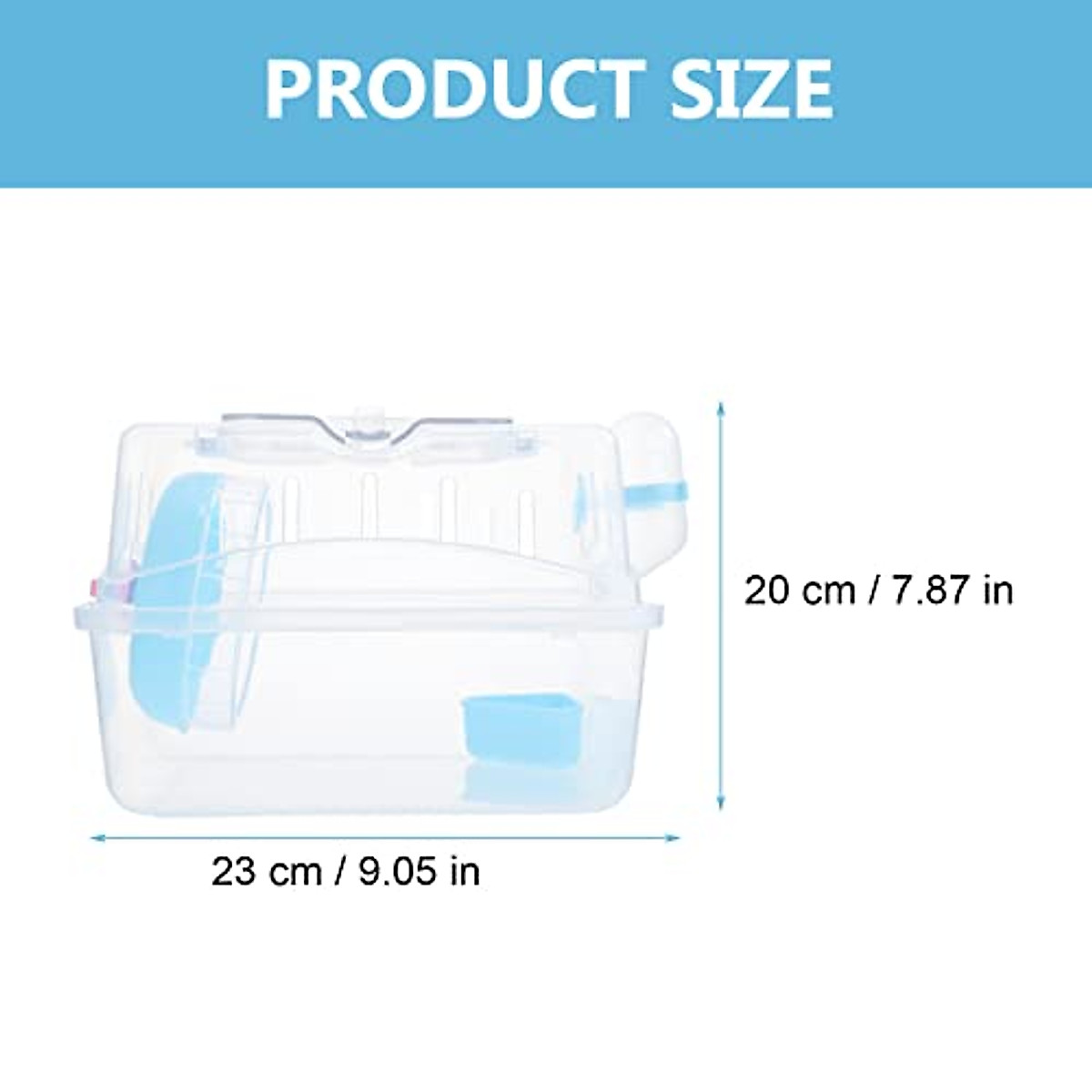 POPETPOP Transparent Hamster Cage Small Animal Habitat Clear Portable Hamster Carrier Cage Plastic House with Exercise Wheel Litter Box for Gerbils Bear Mice Rat Guinea Pig Blue