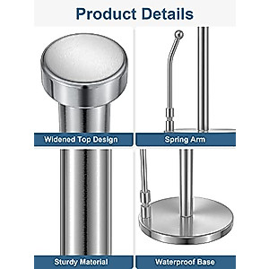 SMARTAKE Paper Towel Holder for One Hand Tear, Paper Towel Dispenser Standing Weighted Base Non Slip, Spring Arm Fit Most Size Paper Roll, Stainless Steel Paper Towel for Kitchen Countertop Silver