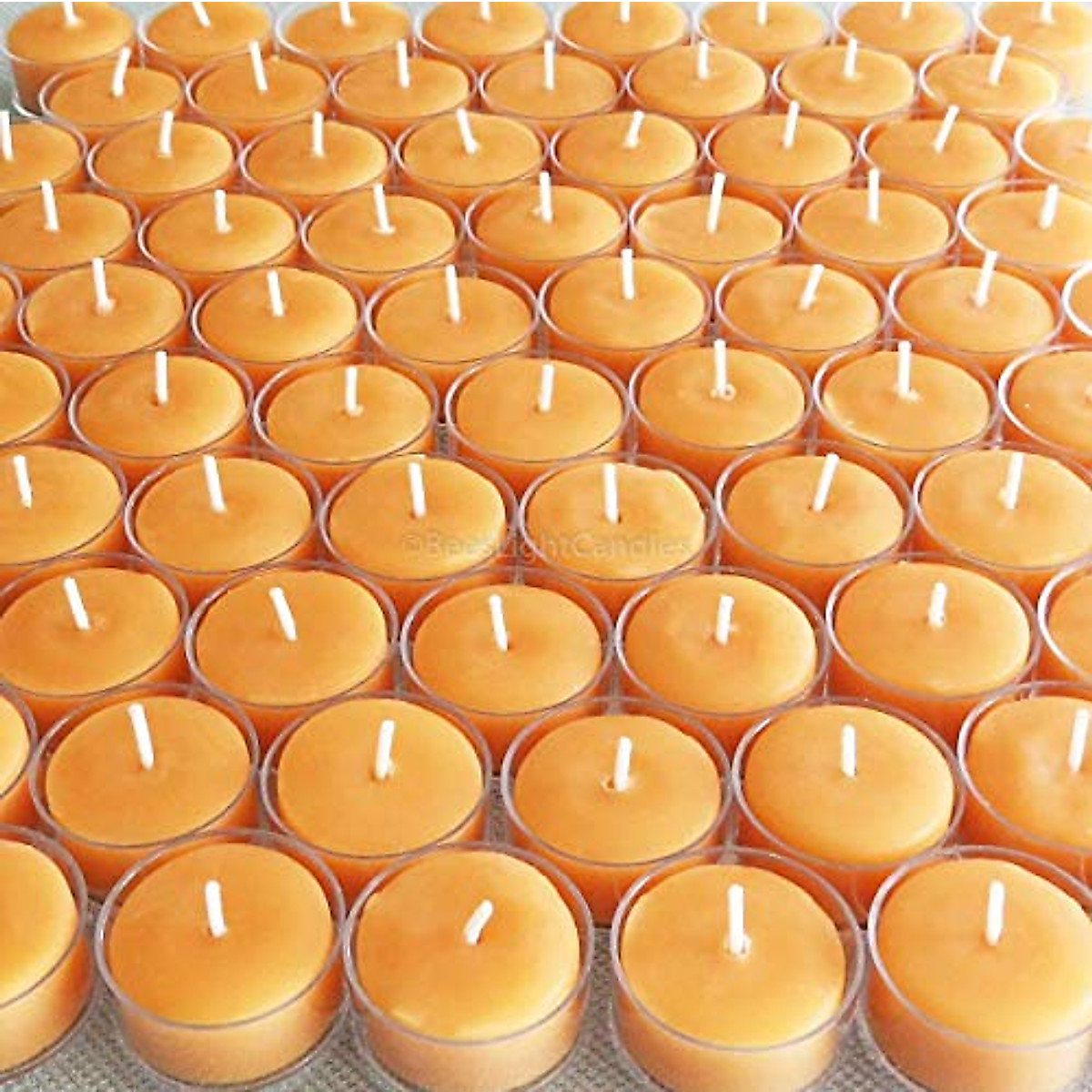 100 Tealight Beeswax Candles BULK 100% Natural Handcrafted in USA/Clear Cup Tea Lights/Wedding/Event/Party/Holiday/Clean Burning Emergency Candle/Unscented with Natural Honey Aroma