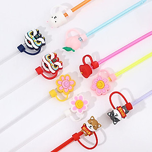 Beyonday Cute Silicone Straw Plug, Reusable Drinking Dust Caps, Cartoon Plugs Cover, Splash Proof Straw Tips, Cup Straw Accessories (Peach)