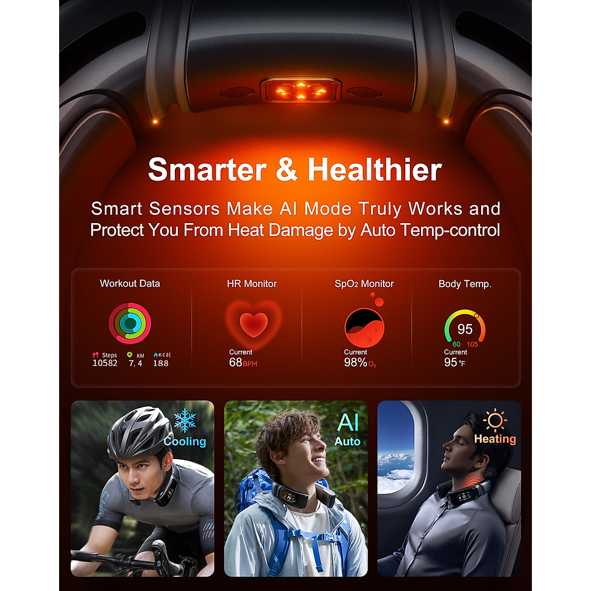 RANVOO No.1 Cooling A/C AICE 3 AI Neck Air Conditioner 7000mAh 30H [Full-body Cooling/Heating] for All Seasons [Health Monitor] Personal Neck Fan Cooler Heater Rechargeable Wearable Music Call Gift