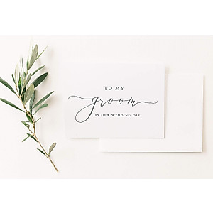 To My Bride To My Groom On Our Wedding Day Card 4x5.5 Folded White Card with Black Caligraphy with Gold Foil Lined Envelopes 2 Card Set Vow Cards Elegant Minimalist Style Wedding Cards