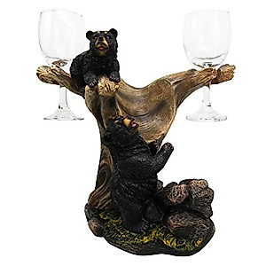 Gifts & Decor 10" Tall Climbing Black Bear Liquor Wine Glasses and Bottle Valet Holder Decorative Figurine