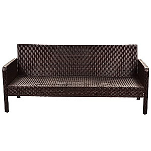 Merax Outdoor Patio PE Wicker Rattan Sofa Dining Set with Removable Cushions empered Glass Tea Table for Backyard, Poolside, Deck, Blue,6 Piece