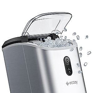 ecozy Nugget Ice Maker Countertop - Chewable Pellet Ice Cubes, 33 lbs Daily Output, Stainless Steel Housing, Self-Cleaning Ice Machine with Ice Bags for Parties, Kitchen, Bar, Office, Silver