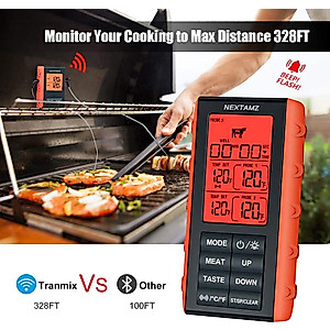 Wireless Meat Thermometer, NEXTAMZ Digital Meat Thermometer for Food Cooking and Baking, Dual Probe Food Thermometer for Oven BBQ Grill Smoker Kitchen