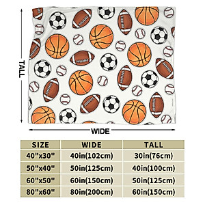 Fuzawet Sports Decor Ball Blanket Basketball Baseball Football Soccer Throw Blanket Warm Cozy Fleece Sports Gifts Blanket for Boys Girls Kids Teens Fans 40"X50"